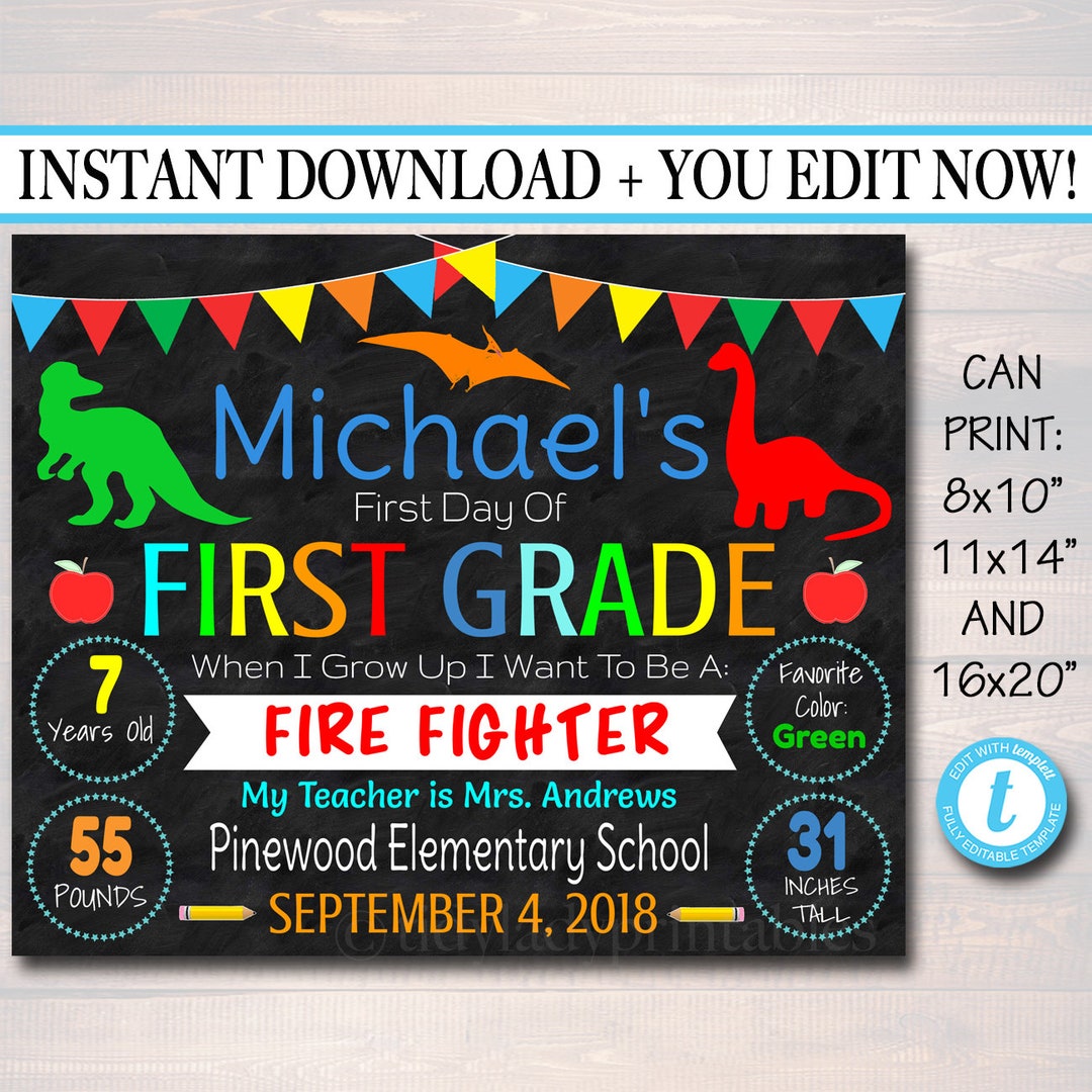 Dinosaur First Day of School Sign: Chalkboard Photo Prop (digital ...