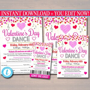 EDITABLE Valentine's Day Dance Set School Dance Flyer Party Invite ...