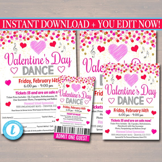 EDITABLE Valentine's Day Dance Set School Dance Flyer Party Invite ...
