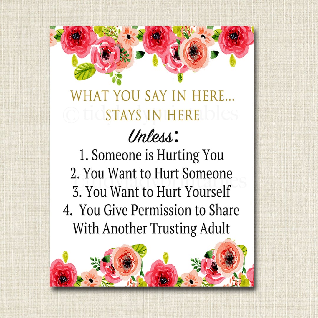 Confidentiality Poster: Floral Counselor Office Decor (digital Download ...