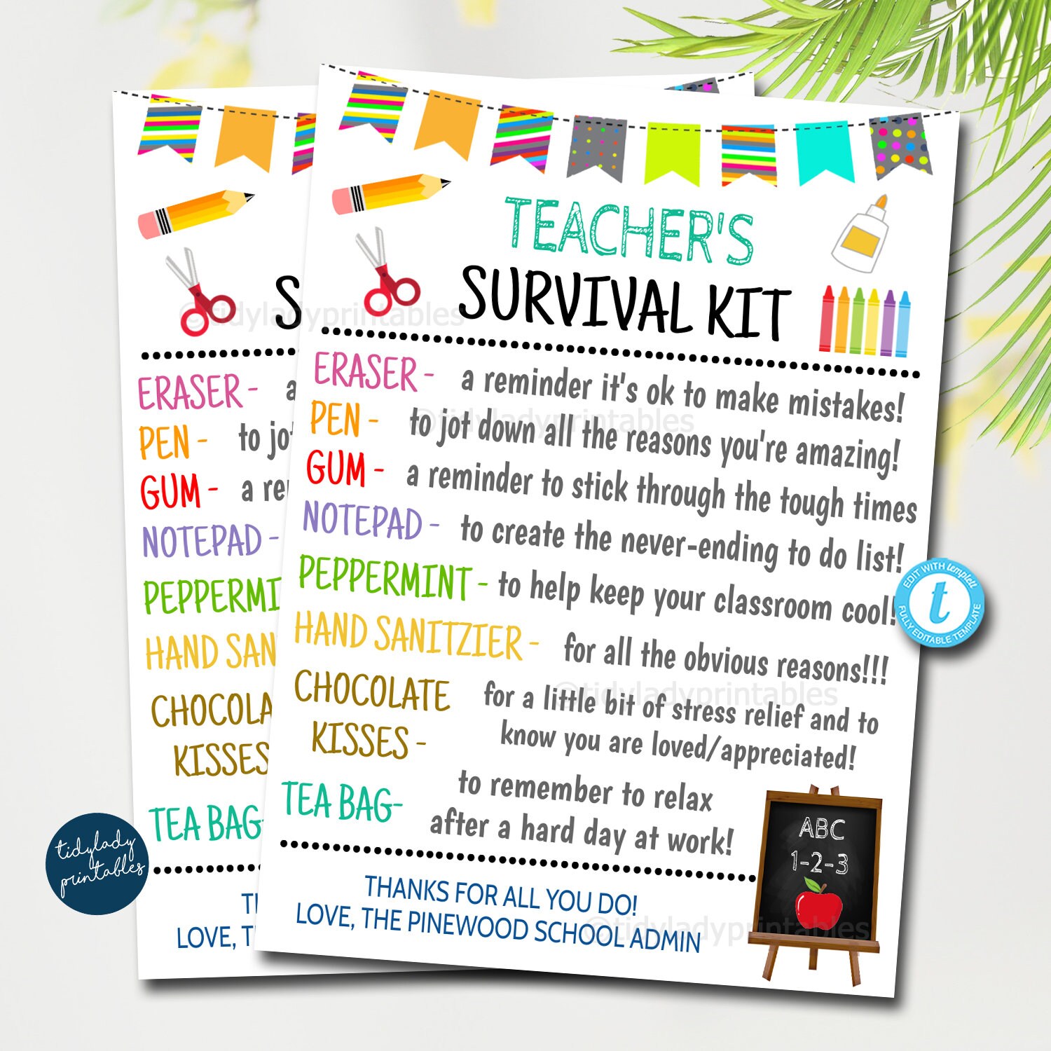 EDITABLE Volunteer s Survival Kit Printable Back To School Gift Pta 