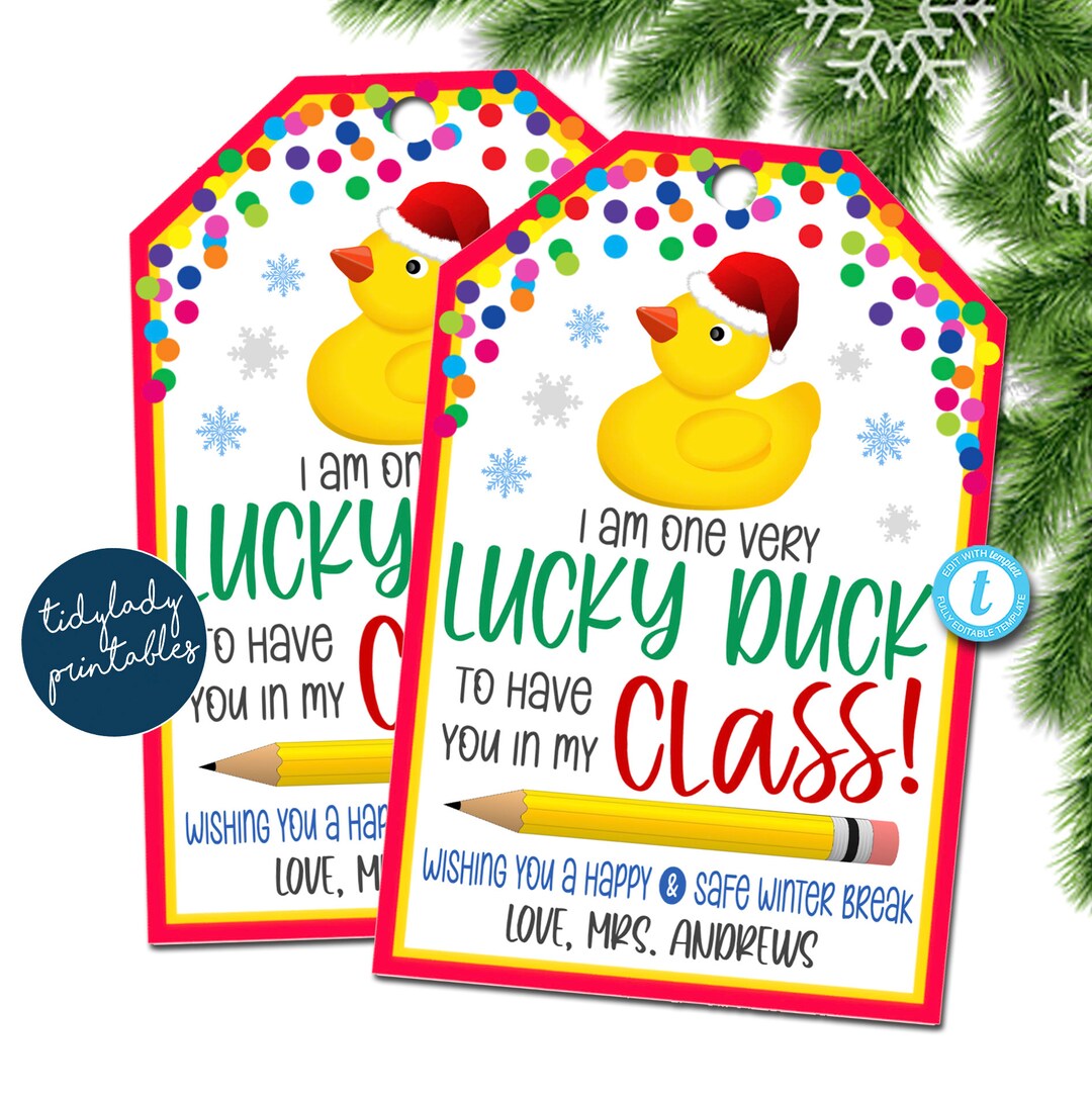 Christmas Gift Tag, I'm a Lucky Duck That You're in My Class, Holiday ...