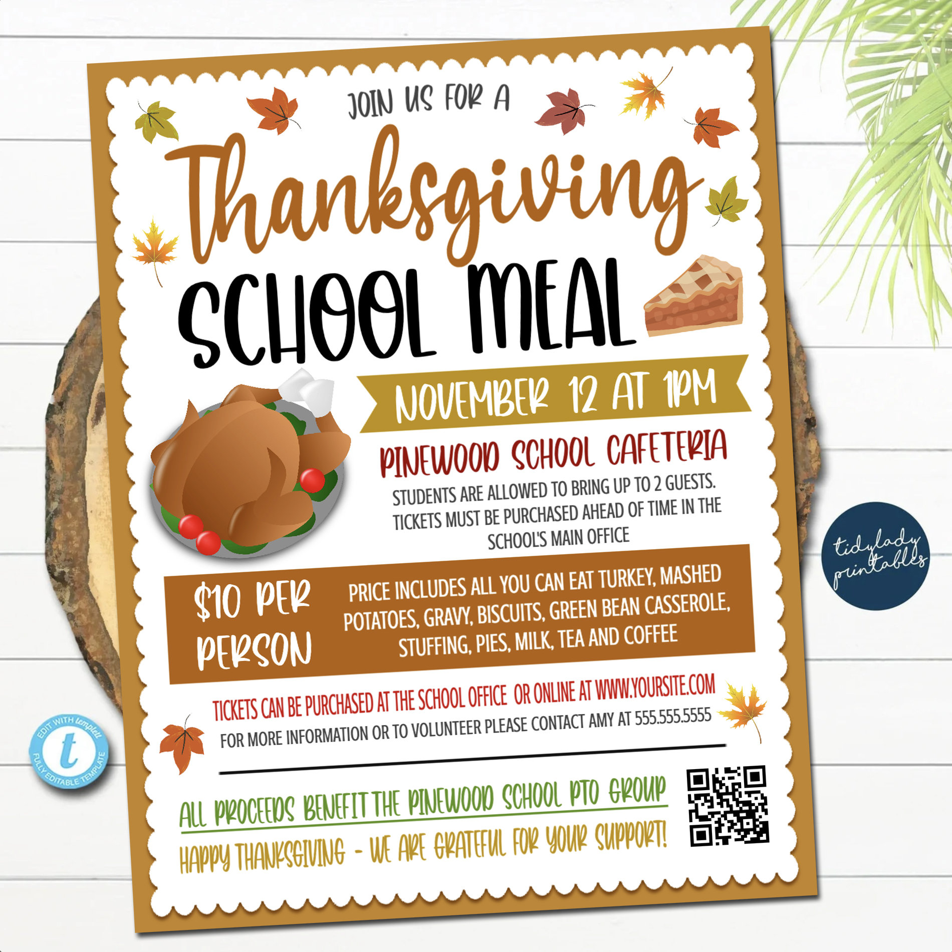 Thanksgiving School Meal Flyer Template, Thanksgiving Luncheon Dinner ...