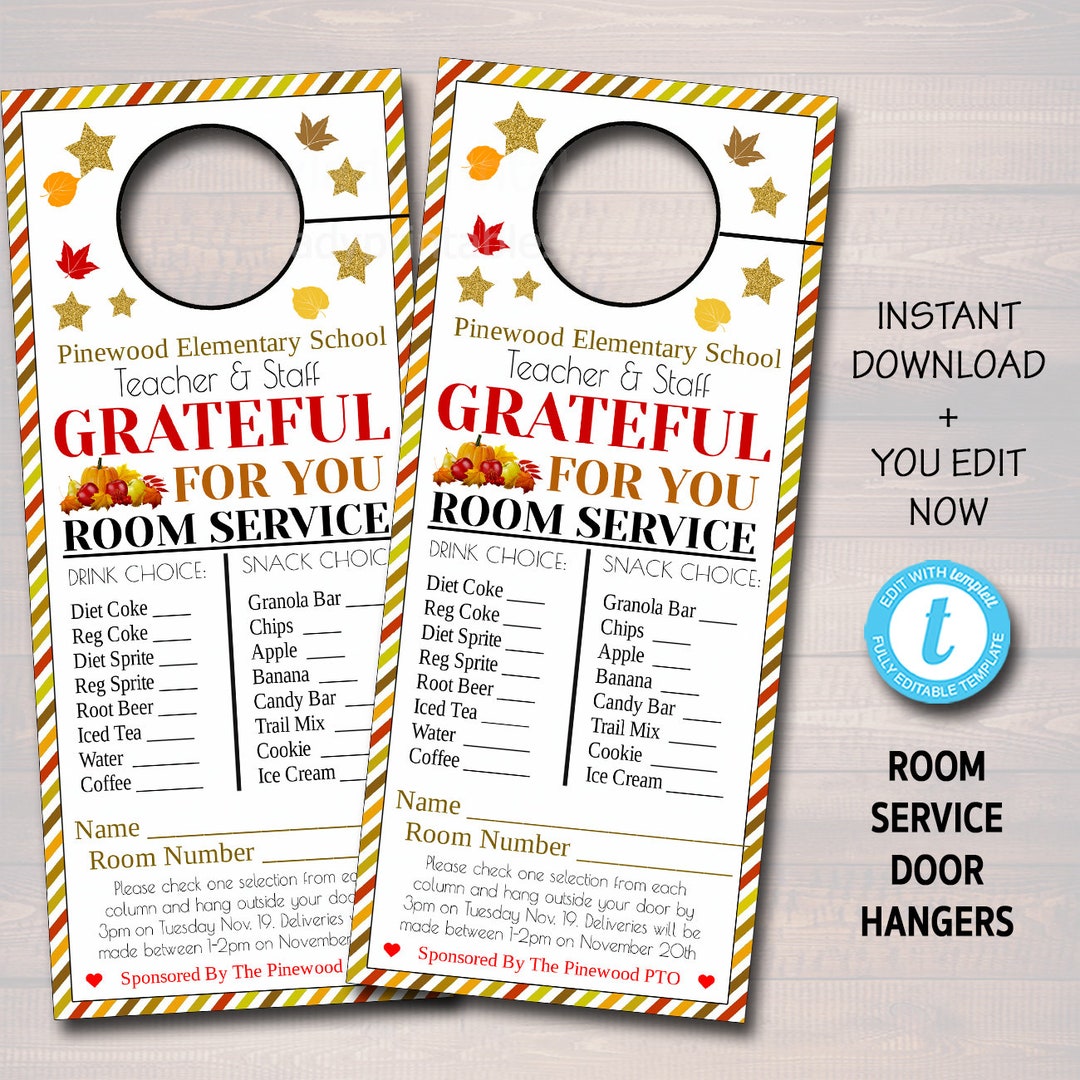Thanksgiving Room Service Door Hanger, Fall Grateful for You Staff ...