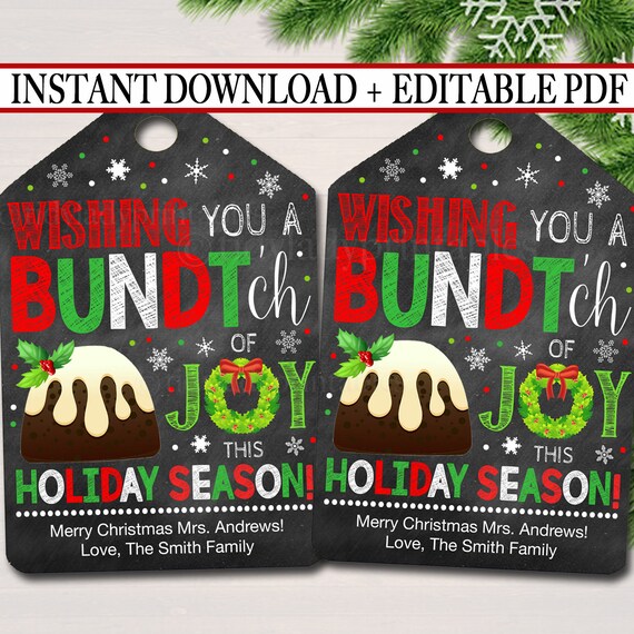 Christmas Bundt Cake Gift Tags, Secret Santa, Staff Teacher Volunteer ...