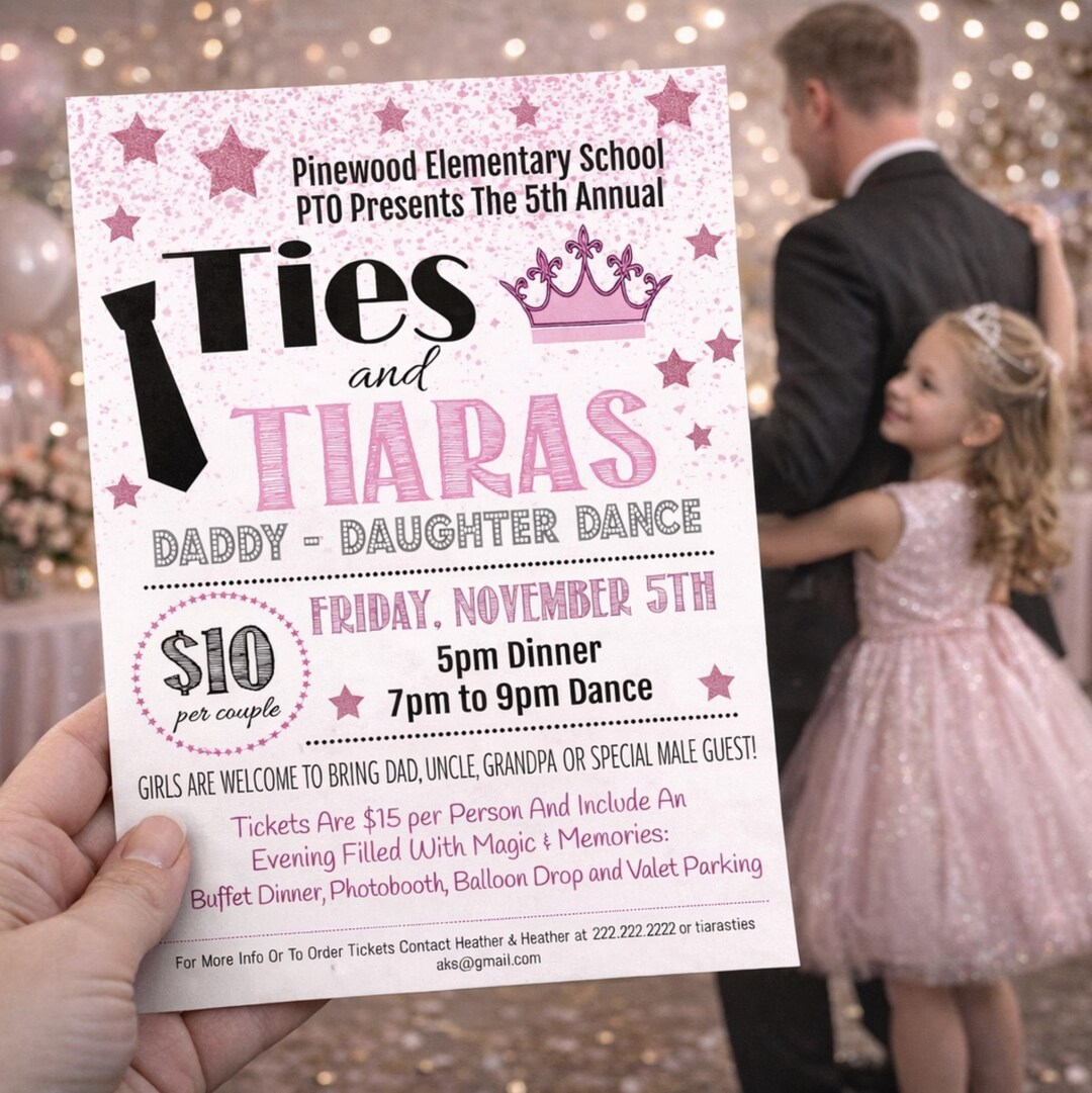 Editable Ties and Tiaras Theme Daddy Daughter Dance Flyer Ties & Tiaras ...