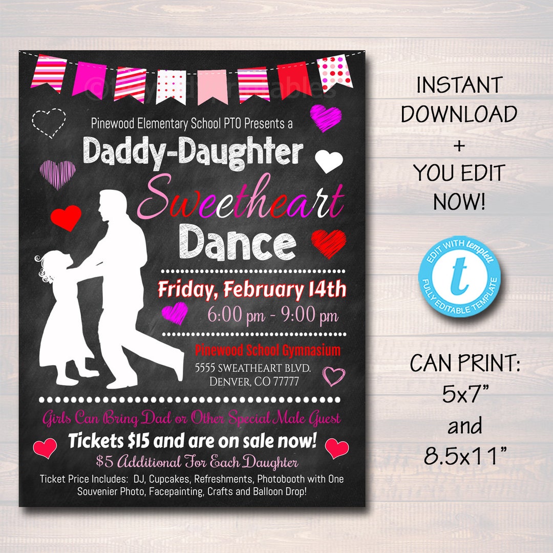 EDITABLE Daddy Daughter Sweetheart Valentine's Day Dance, School Dance ...