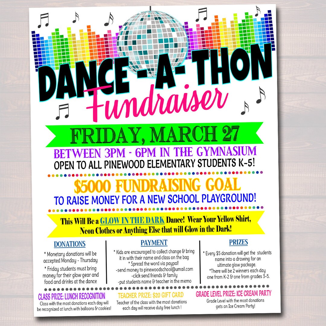 Dance-a-thon Fundraiser Flyer: School PTA Event (EDITABLE TEMPLATE) - Etsy