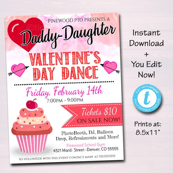 Daddy Daughter Sweetheart Valentine's Day Dance, School Dance Flyer ...