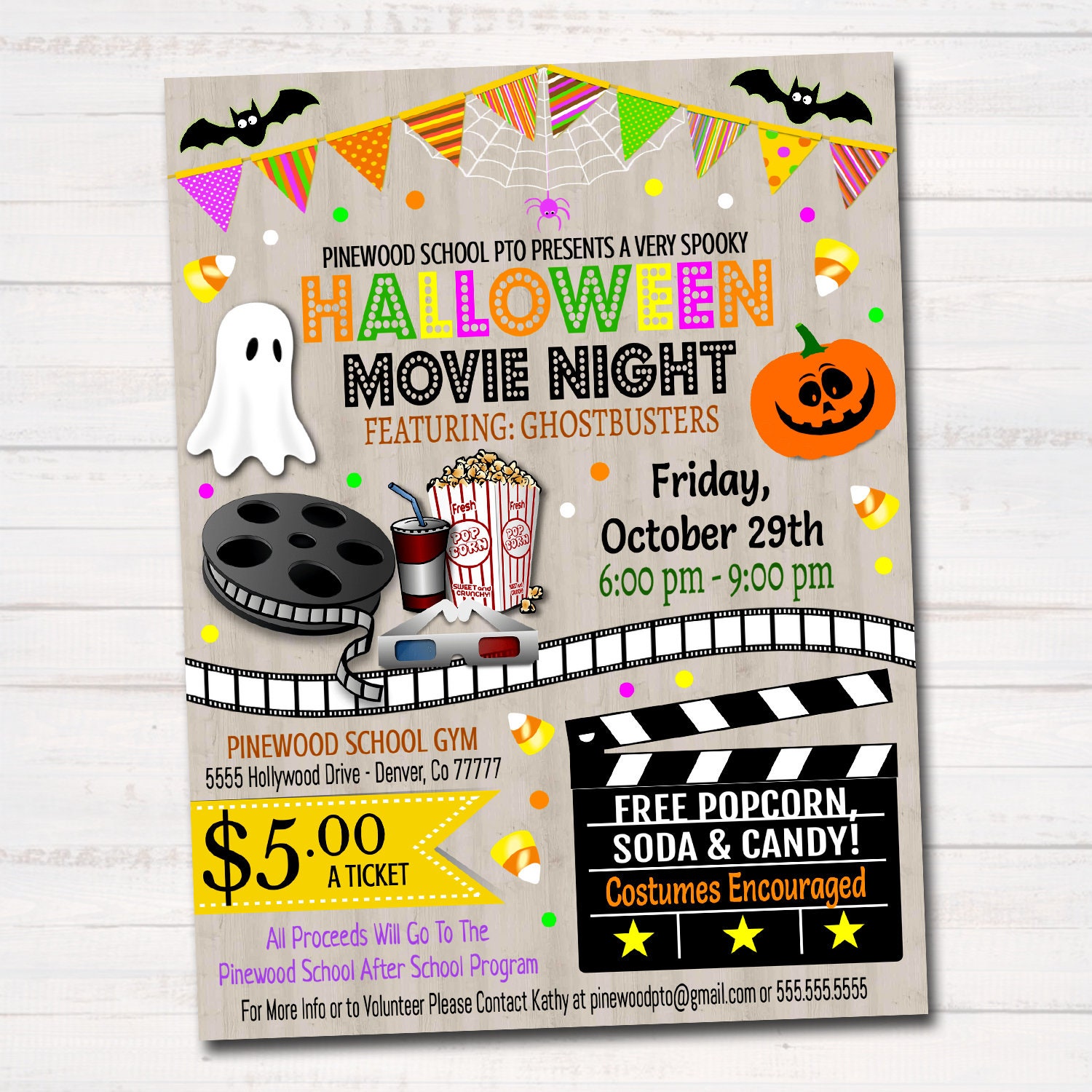 Editable Halloween Movie Night Flyer: School PTA Event (digital ...