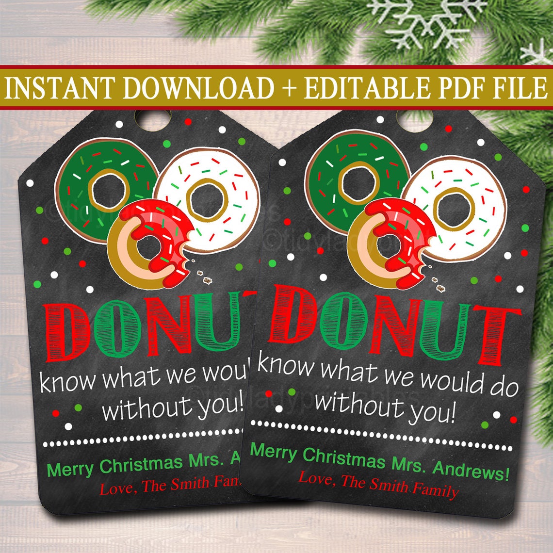 EDITABLE Donut Gift Tags Christmas Teacher Volunteer Nanny - Etsy