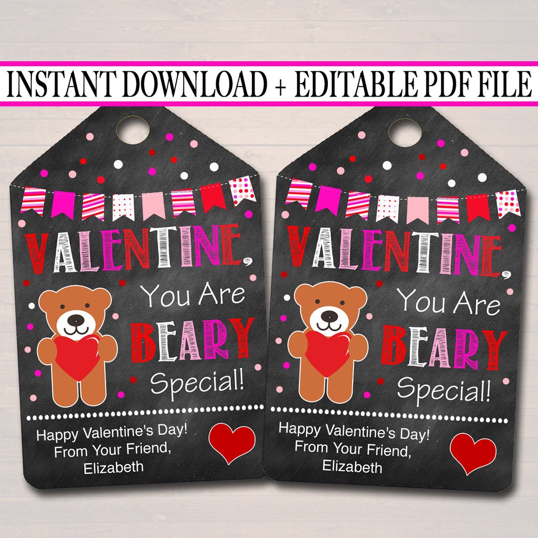Editable Valentine Bear Gift Tags: Printable Classroom Treat (PDF) - Etsy