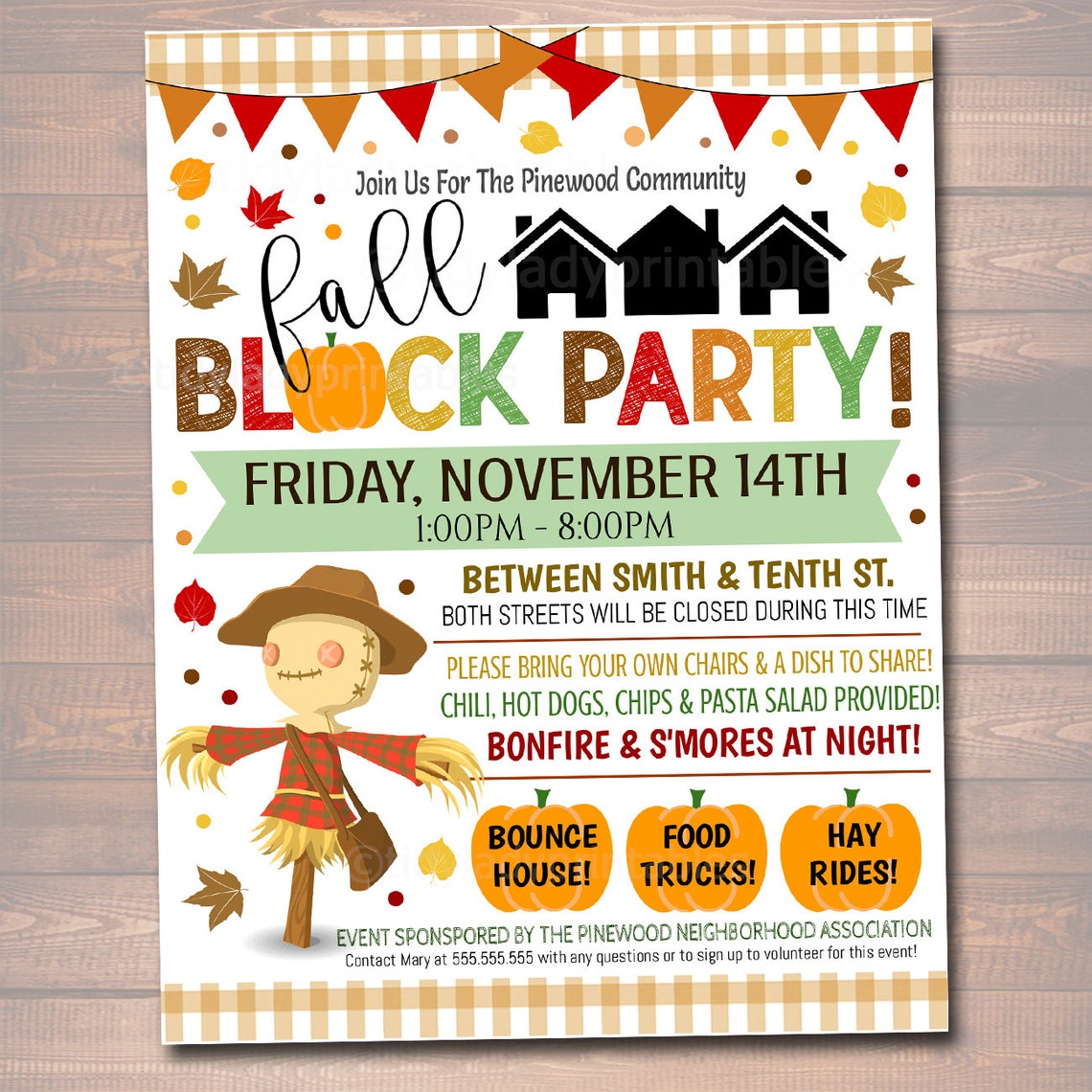 EDITABLE Fall Block Party Festival Harvest Invite Flyer, Printable ...