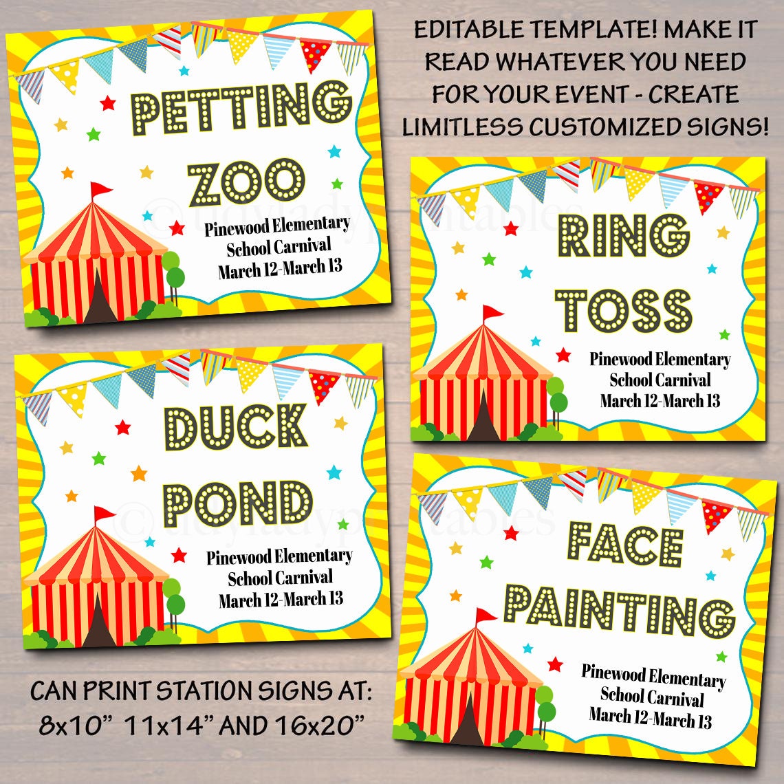 Editable School Carnival Signs: Circus Party Poster (digital Download ...
