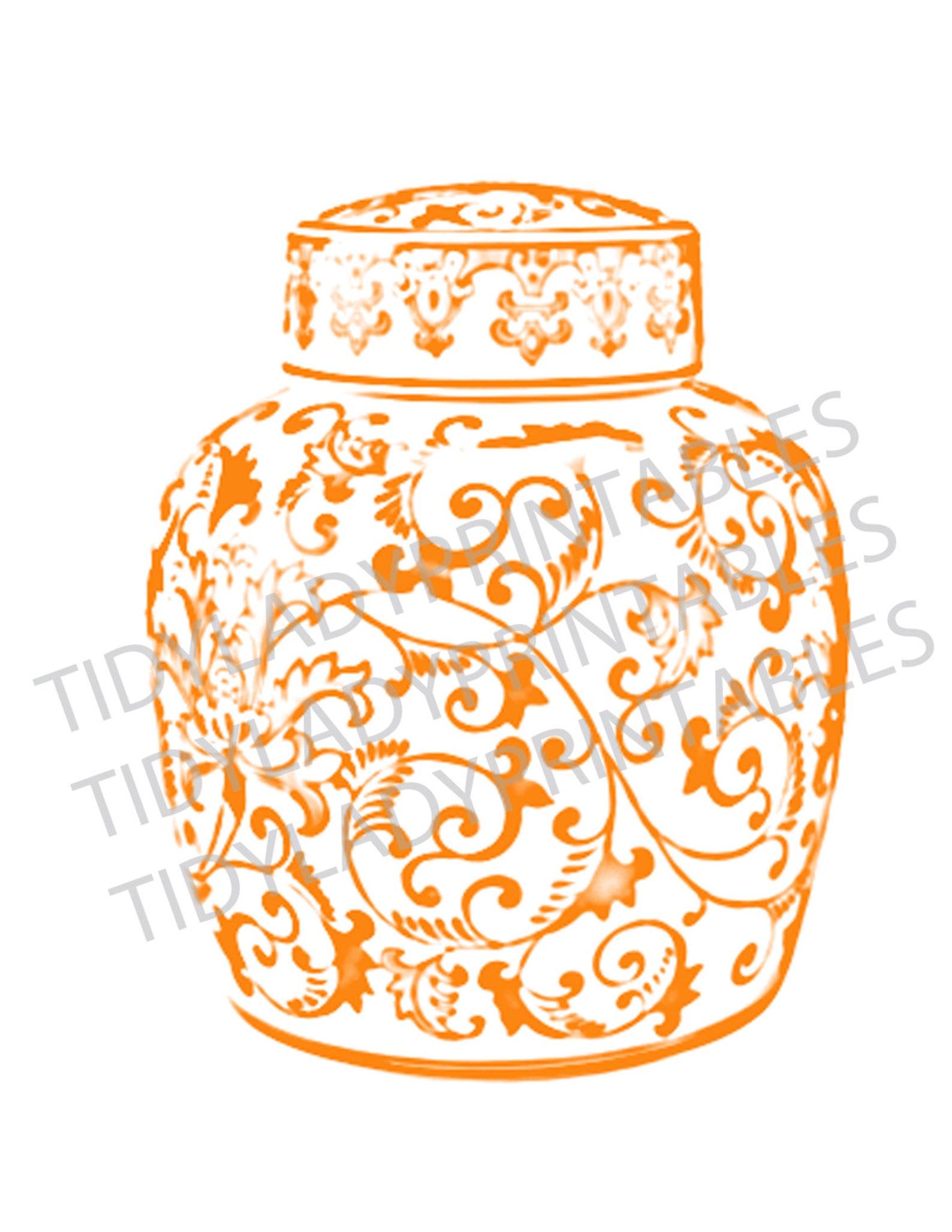 Orange Ginger Jar Digital Art Prints, INSTANT DOWNLOAD, Orange and ...