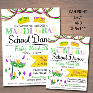 EDITABLE Mardi Gras Dance Set School Dance Flyer Party Invite, Church ...