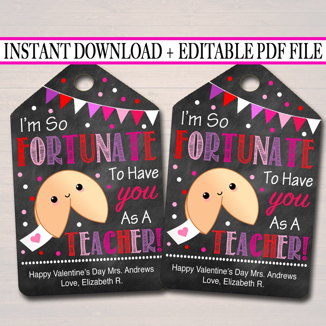 EDITABLE Fortune Cookie Valentine's Day Gift Tags, Teacher Valentine ...