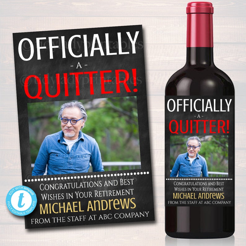 EDITABLE Retirement Gift Printable Wine Label INSTANT - Etsy