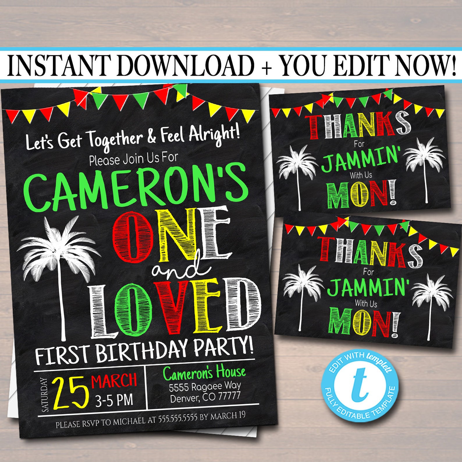 Reggae First Birthday Invitation: Editable Jamaica Theme (instant ...