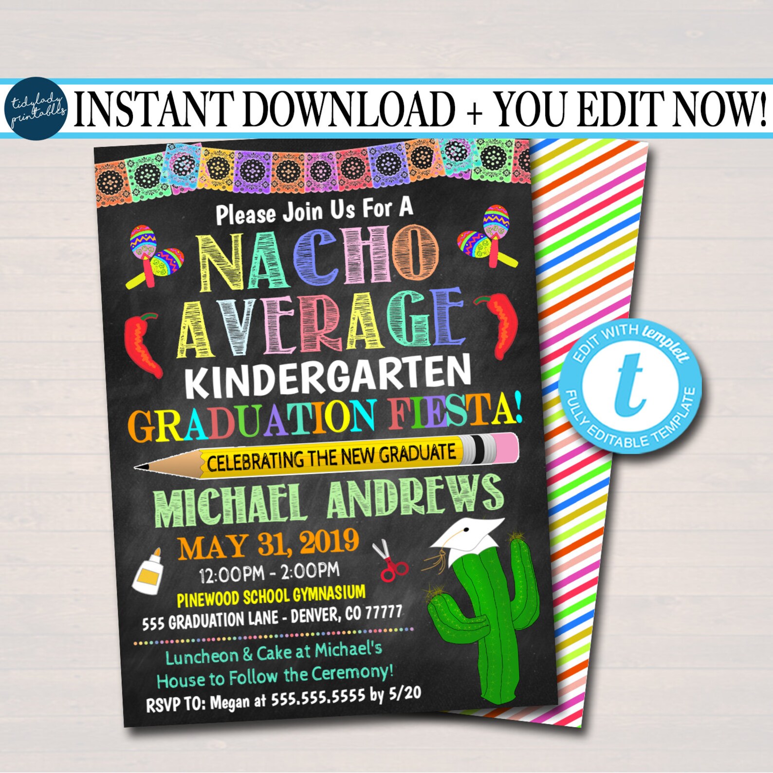 Editable Fiesta Nacho Average Graduation Invite Chalkboard - Etsy