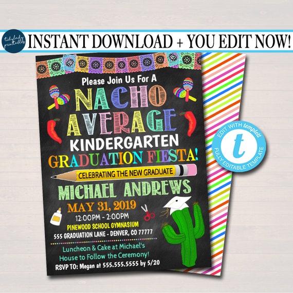 Editable Fiesta Nacho Average Graduation Invite, Chalkboard Printable ...