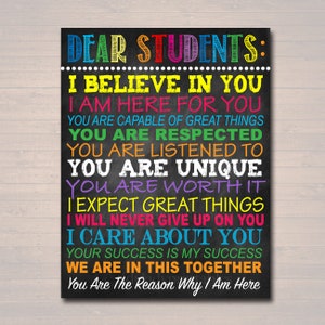 Dear Students Classroom Teacher Poster Sign, School Counselor Digital ...