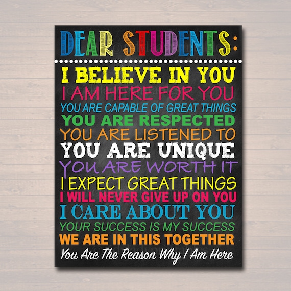 Dear Students Classroom Teacher Poster Sign, School Counselor Digital ...