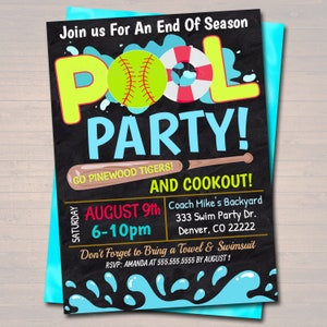 EDITABLE Summer Pool Softball Party Invitation, Printable Digital ...