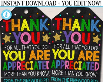 Thank You Gift Tags, Teacher Staff Employee Nurse Volunteer Staff ...