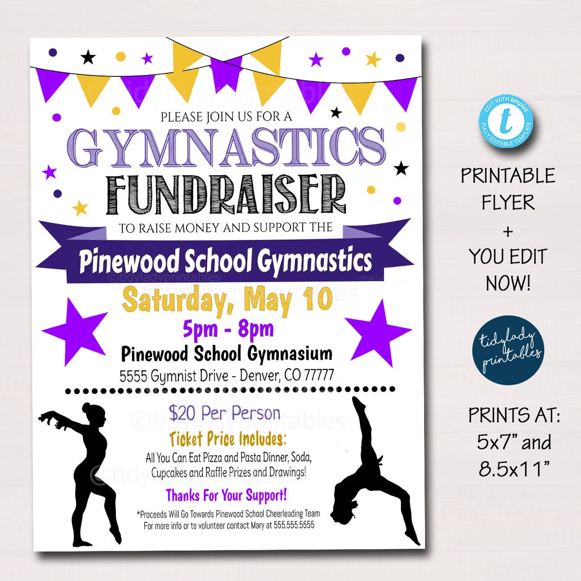 Editable Gymnastics Fundraiser Flyer: School Team Event (digital ...