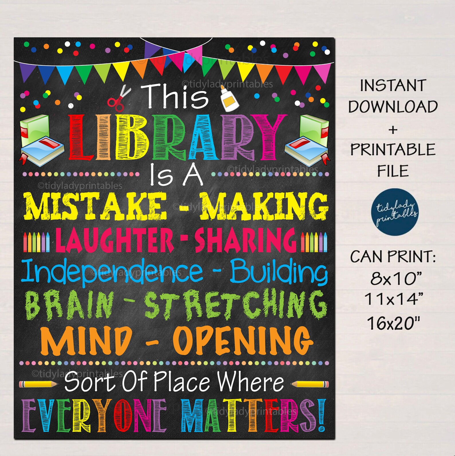 Library Rules Poster: Colorful Chalkboard Print (instant Download) - Etsy