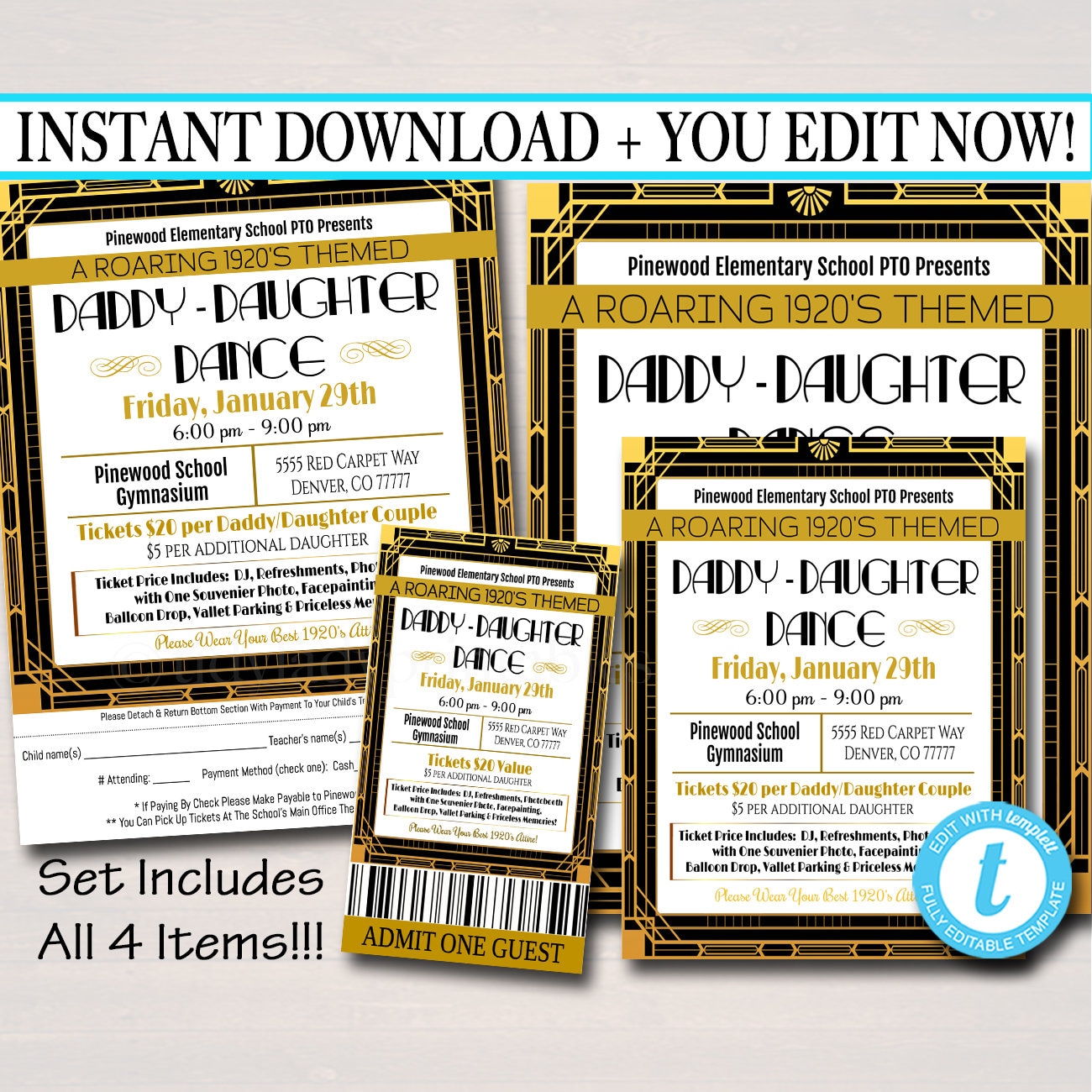 EDITABLE Daddy Daughter Dance Set School Dance Flyer - Etsy