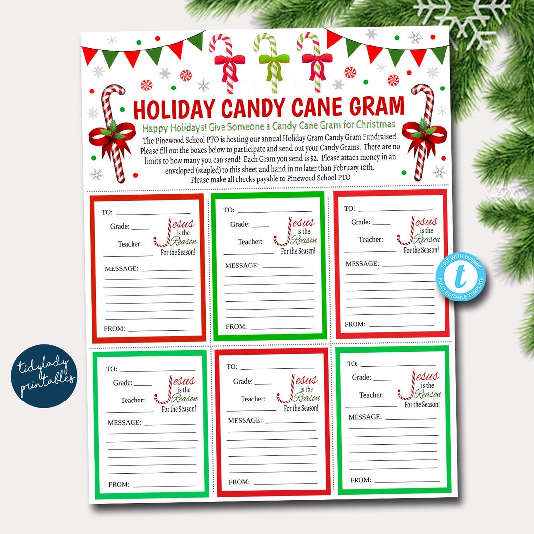 Christmas Candy Cane Gram Flyer, Holiday Candy Gram Fundraiser, School ...