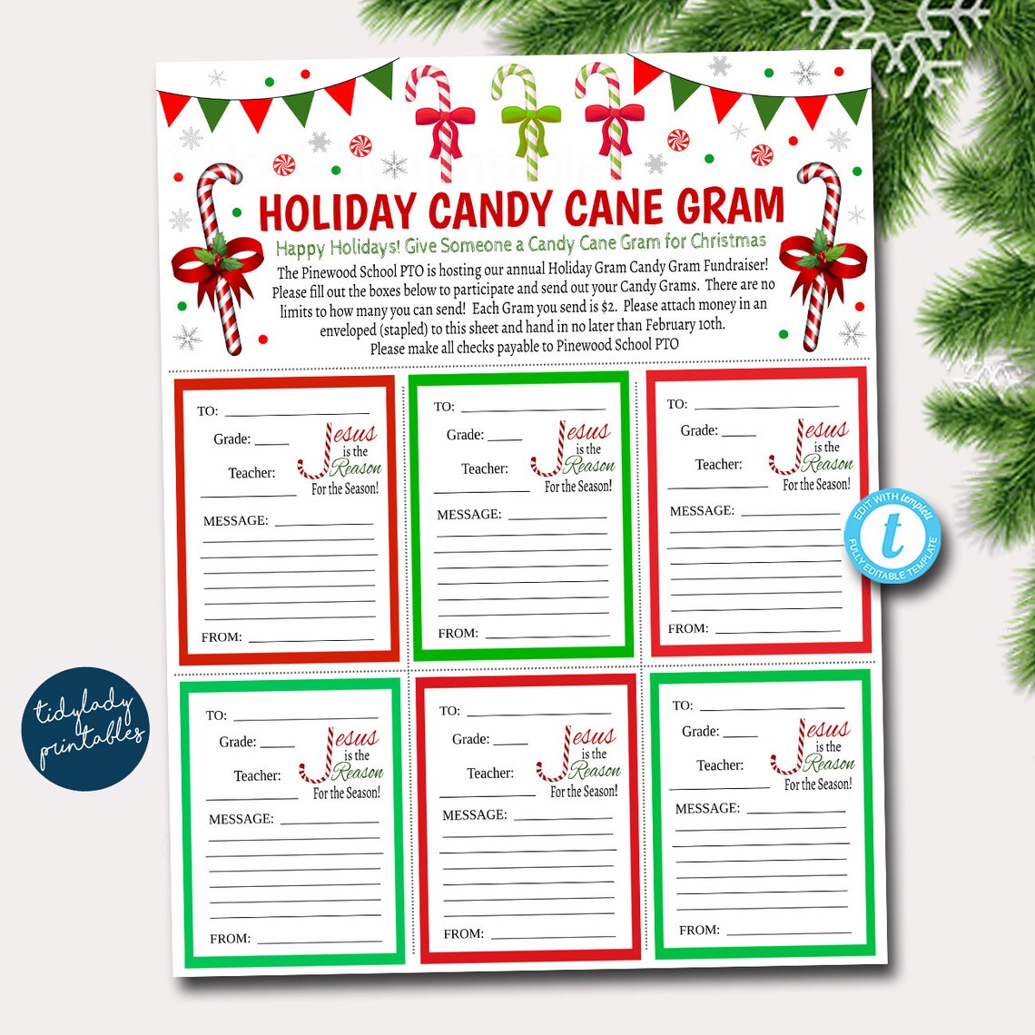 Christmas Candy Cane Gram Flyer Holiday Candy Gram - Etsy