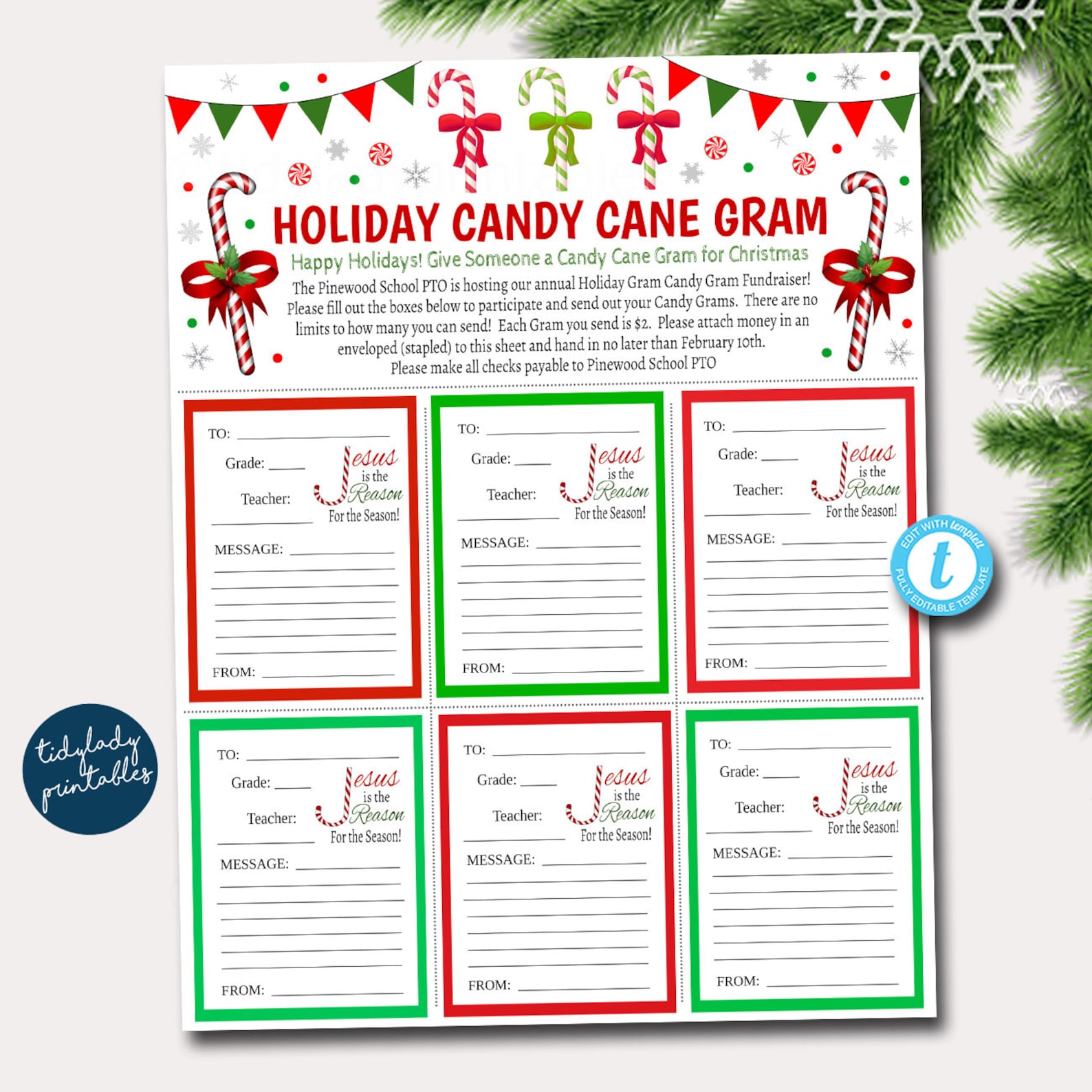 Christmas Candy Cane Gram Flyer Holiday Candy Gram - Etsy