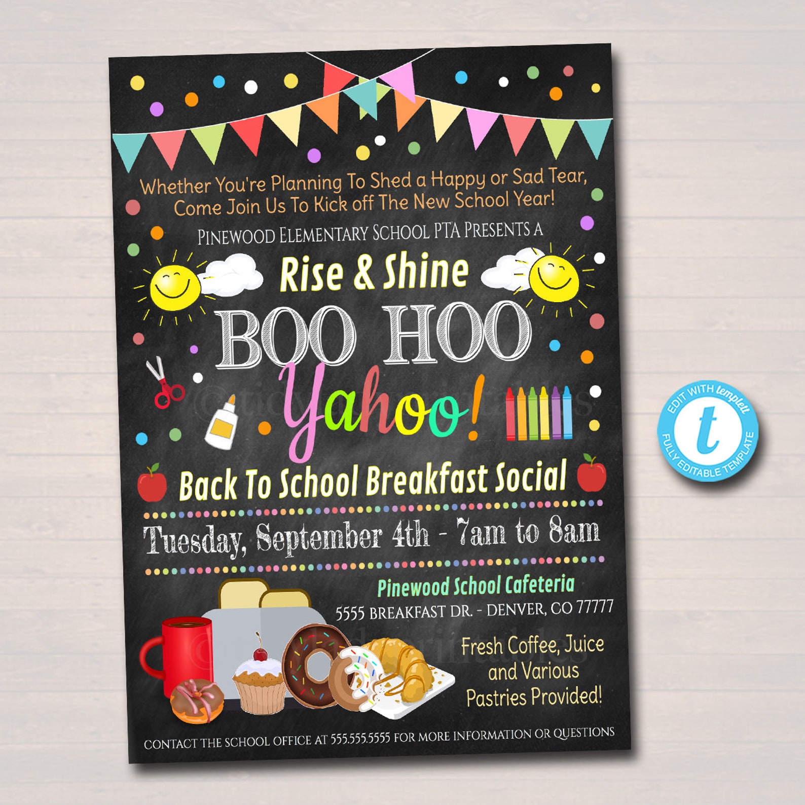 EDITABLE Boo Hoo Yahoo Breakfast Social Printable PTA PTO - Etsy