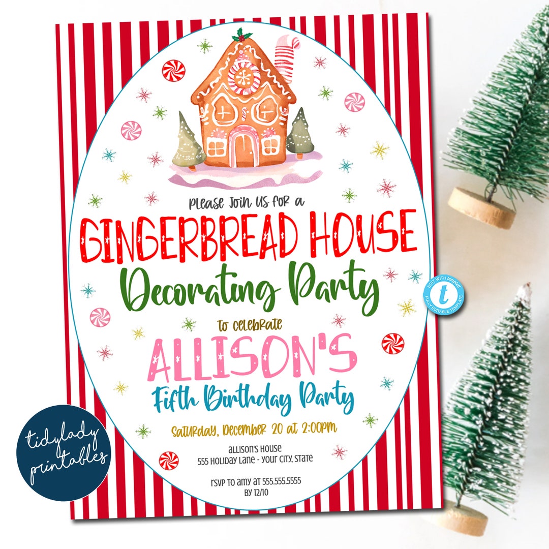 Gingerbread House Decorating Christmas Party Invitation, Holiday Kids ...