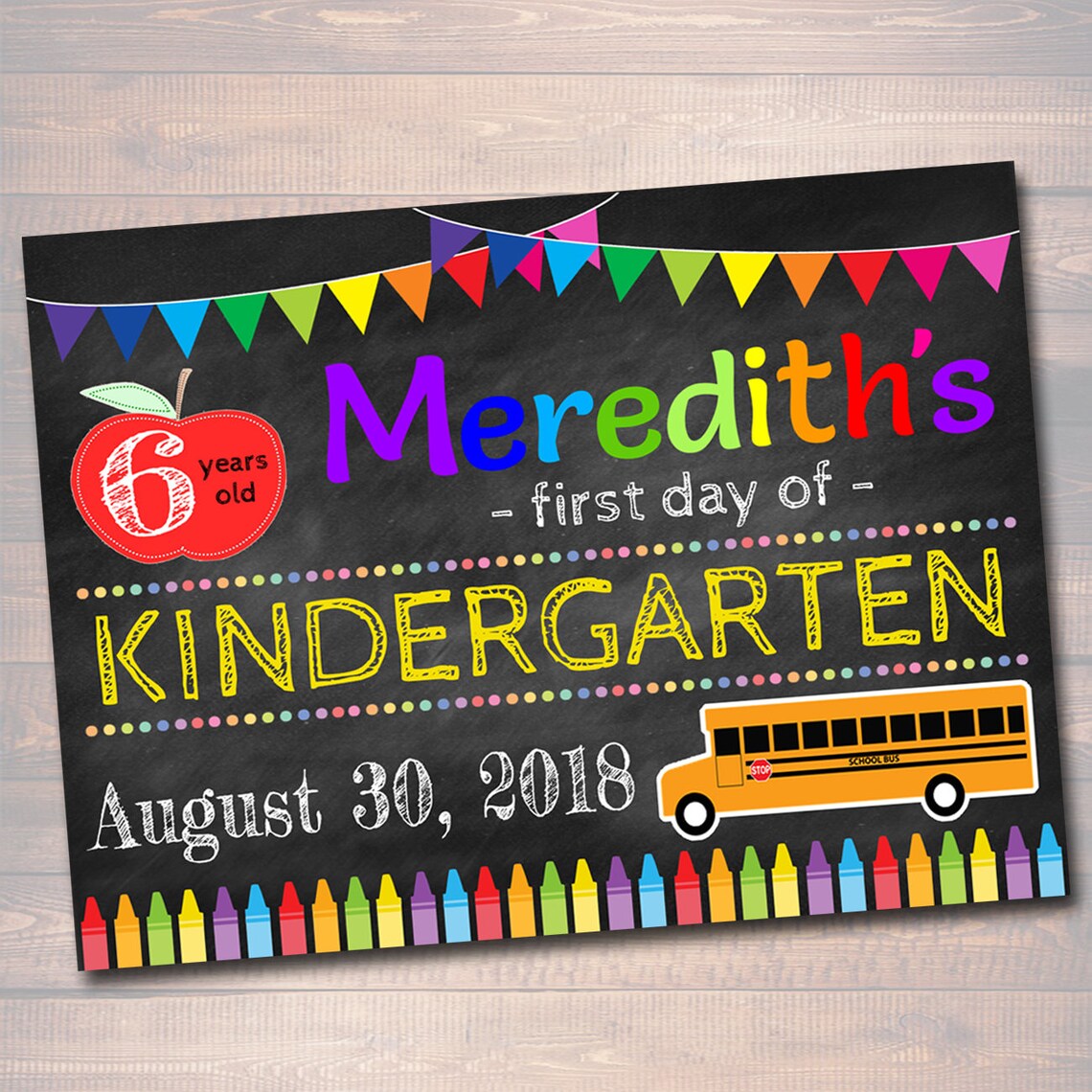 EDITABLE Back to School Photo Prop Kindergarten Chalkboard | Etsy