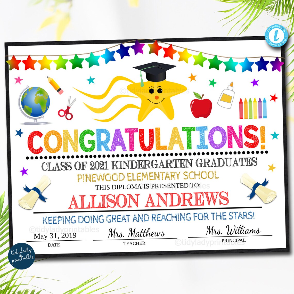 Graduation Diploma Printable Ceremony Certificate Any Grade - Etsy