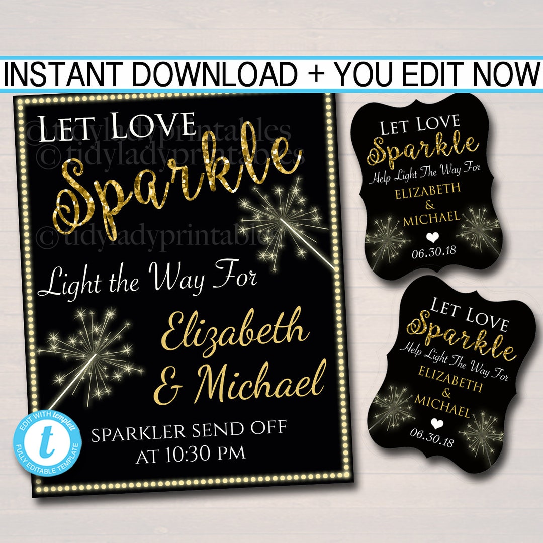 Sparkler Send off Set TEMPLATE PRINTABLE Sign & Tags, Wedding Sparkler ...