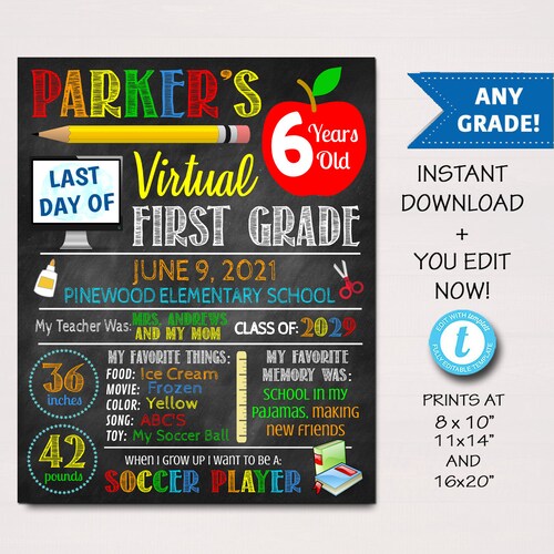 EDITABLE Last Day of School Photo Sign Back to School - Etsy