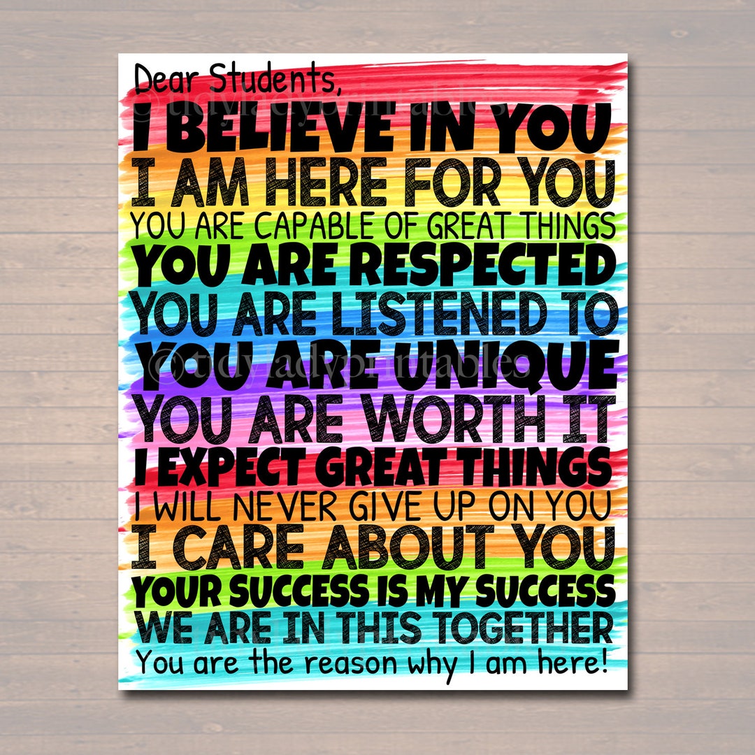 Dear Students Classroom Teacher Poster Sign, School Counselor Digital ...