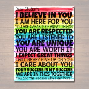 Dear Students Classroom Poster: Rainbow Watercolor Teacher Sign ...