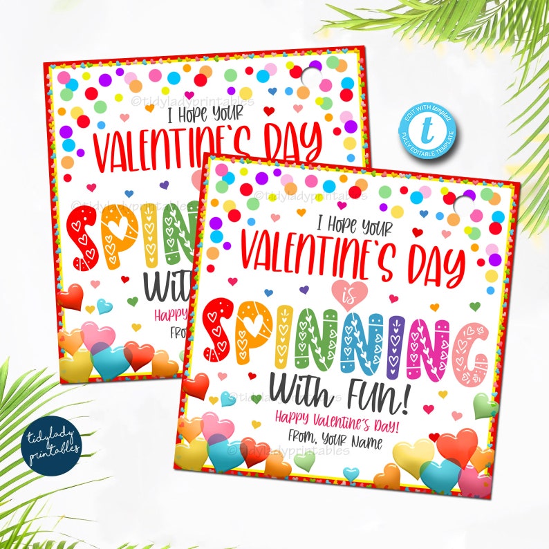 Valentine Gift Tags: Spinning With Fun, Kids Fidget Game Toy, Editable ...
