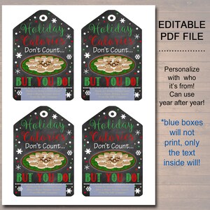 EDITABLE Holiday Calories Christmas Gift Tags, Secret Santa, Staff ...