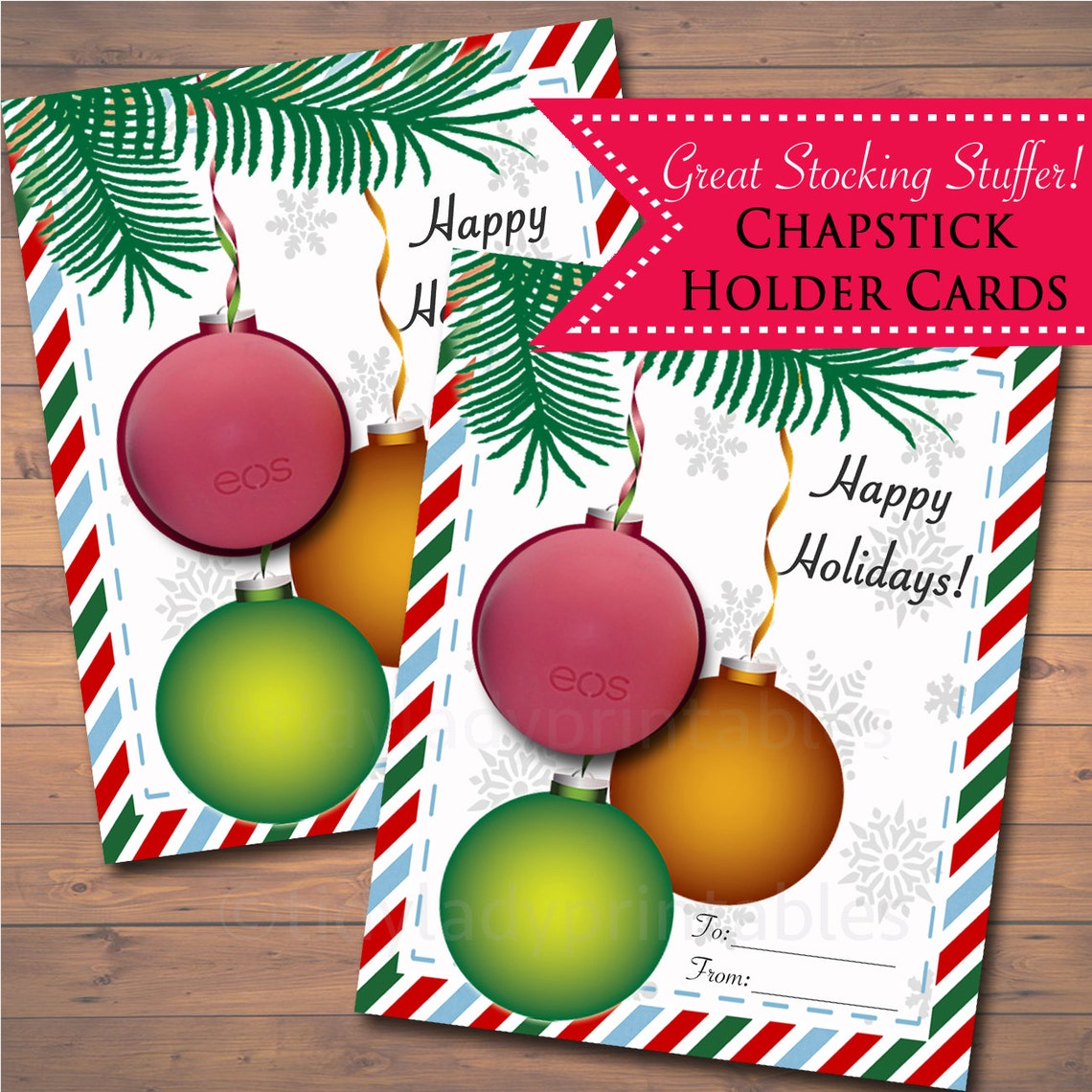 Christmas Lip Balm Card Holder: Holiday Ornament Gift Tag (instant ...