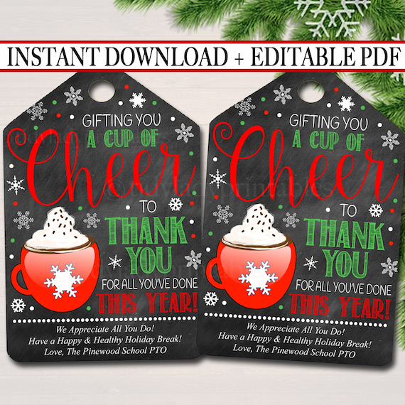 Christmas Gift Tags, Gifting you A cup of Cheer for all you've done ...
