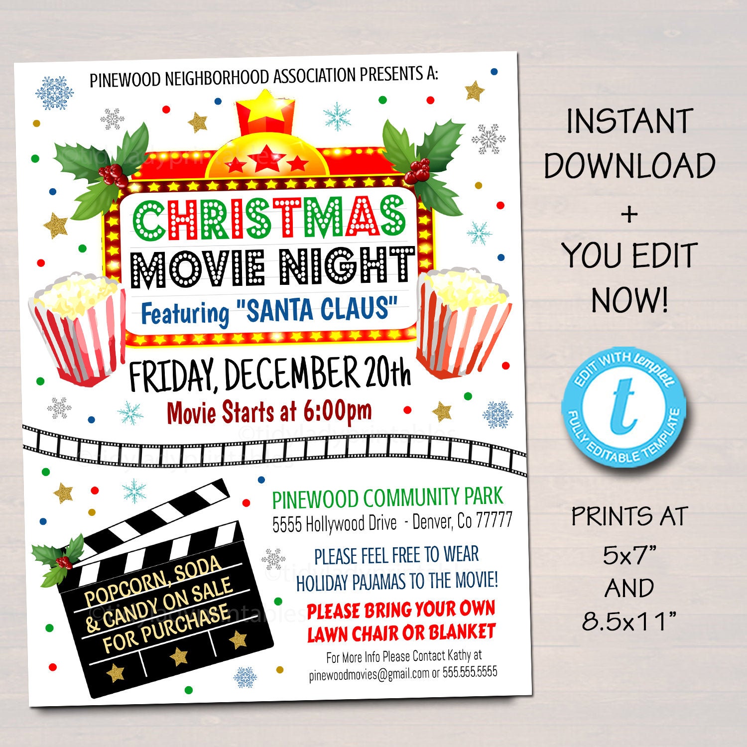 EDITABLE Christmas Movie Night Flyer Printable PTA PTO Flyer | Etsy