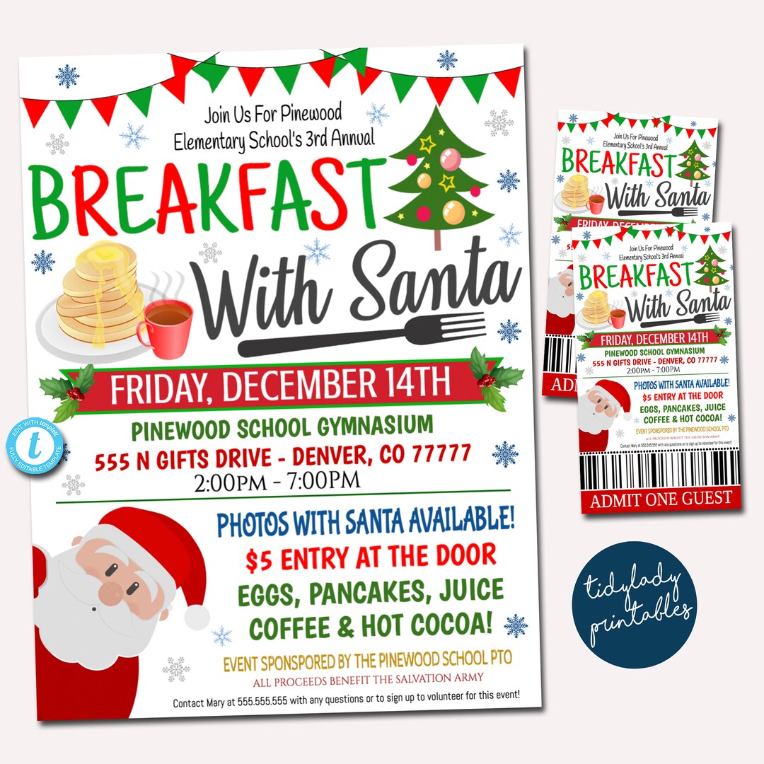 Breakfast With Santa Flyer and Ticket Set, Pancakes With Santa Invite ...