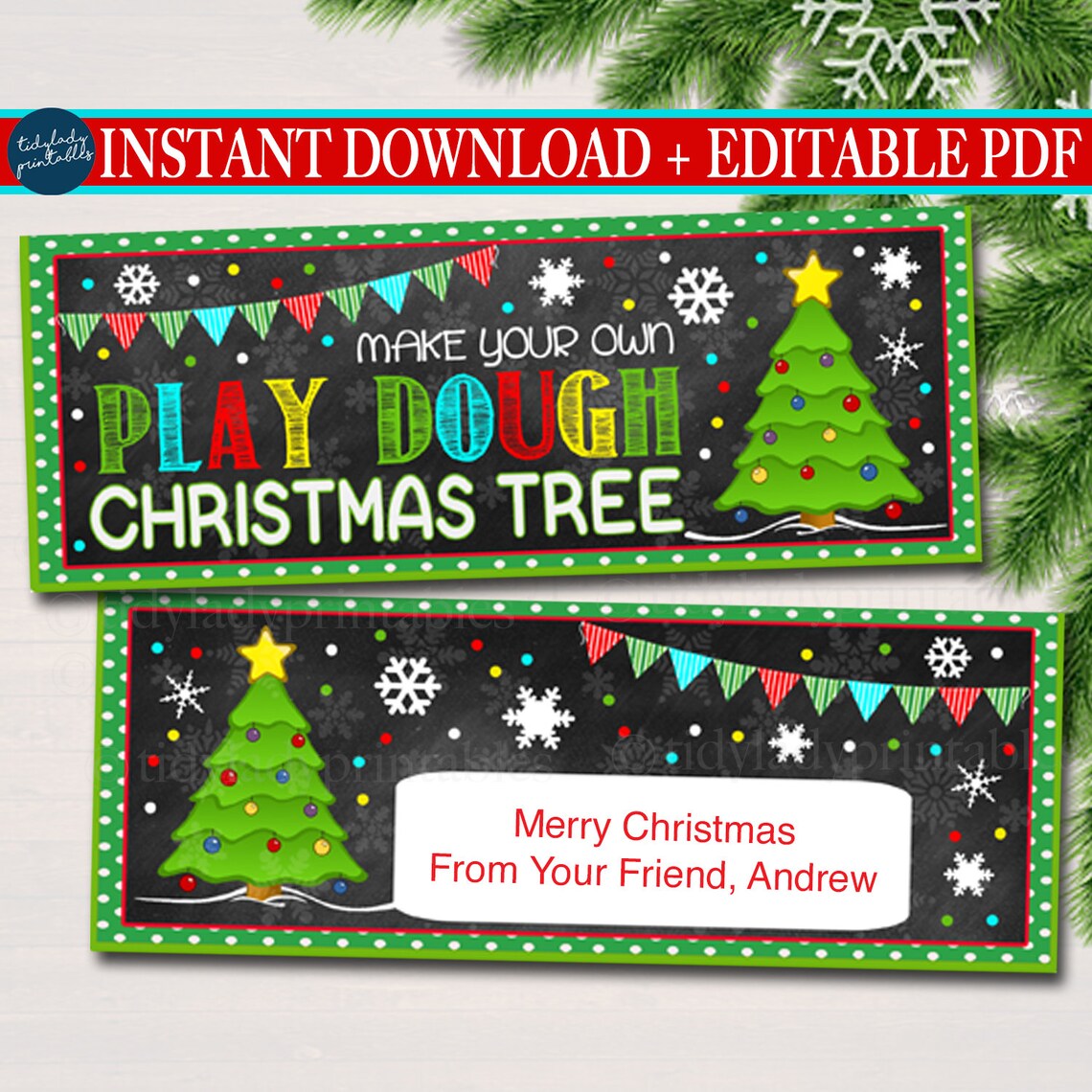 Play Dough Christmas Tree Bag Toppers: Printable Gift Tags (editable ...